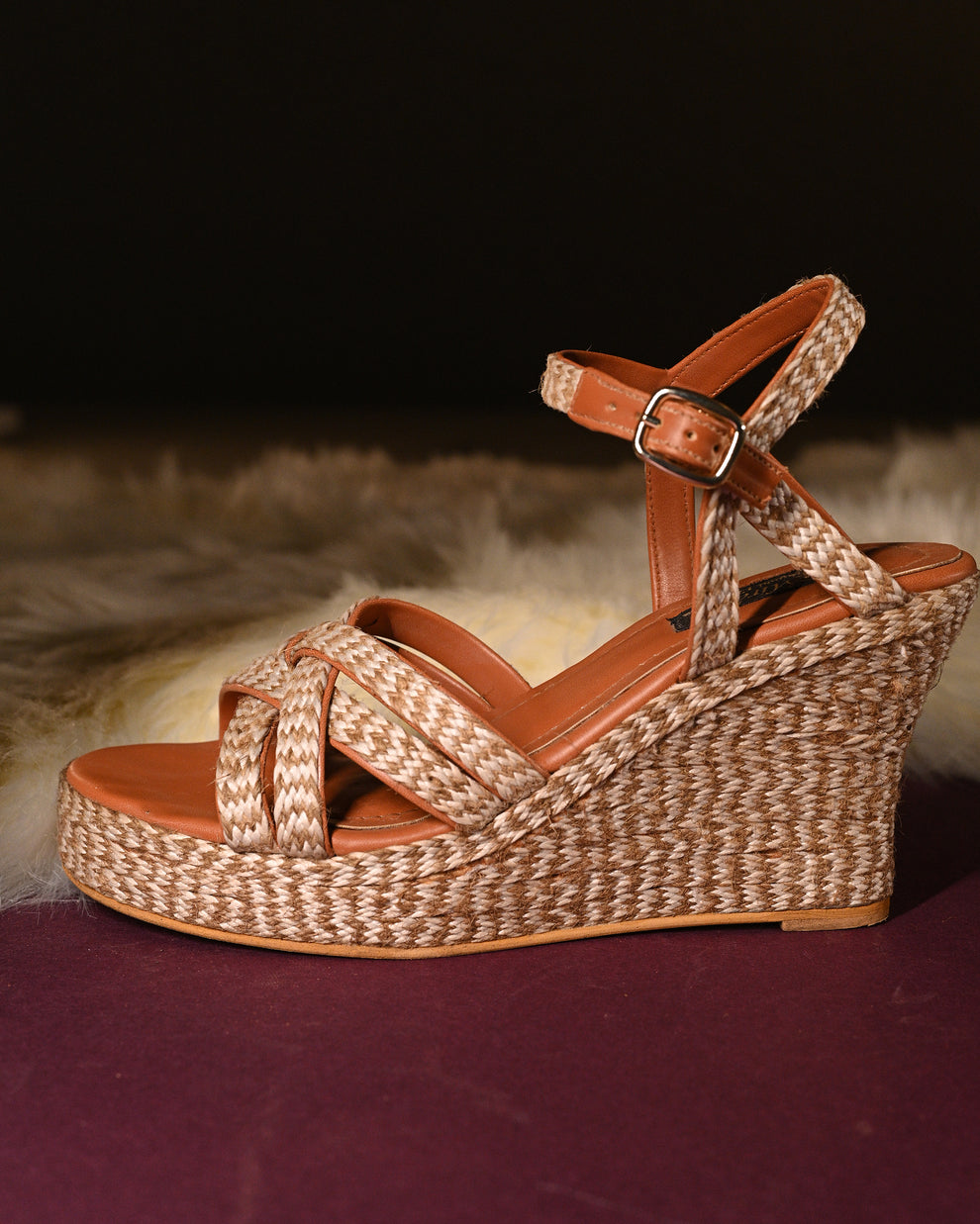 Jute Strappy Wedges With Ankle Support – Miraki